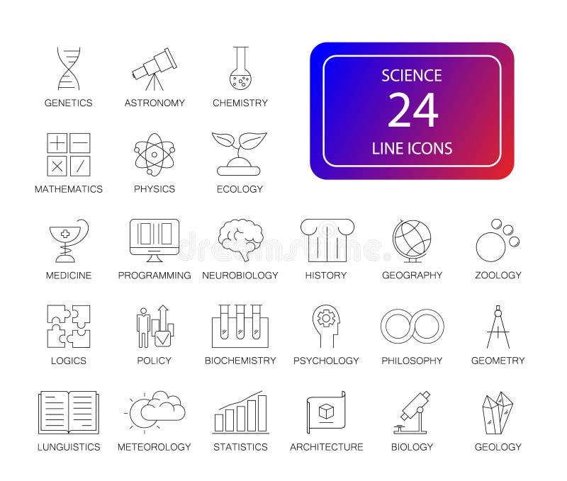 Line Icons Set. Science Pack Stock Vector - Illustration of mathematics ...