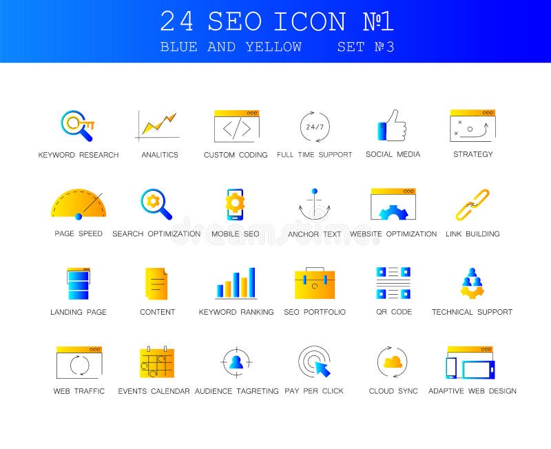 Line icons set. SEO pack stock vector. Illustration of coding - 105843596