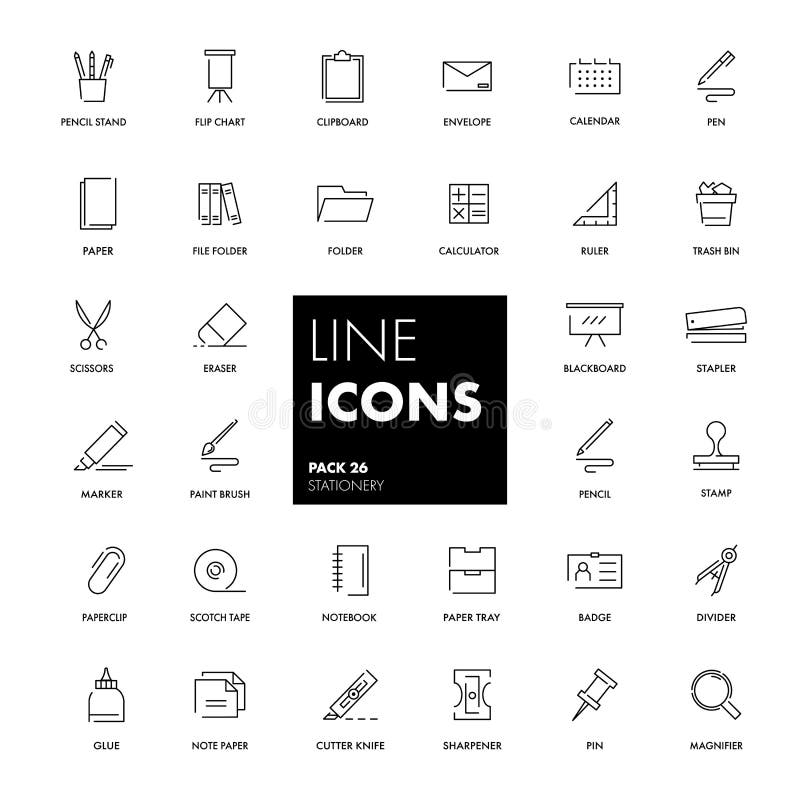Line icons set. Stationery stock vector. Illustration of cutter - 98010480