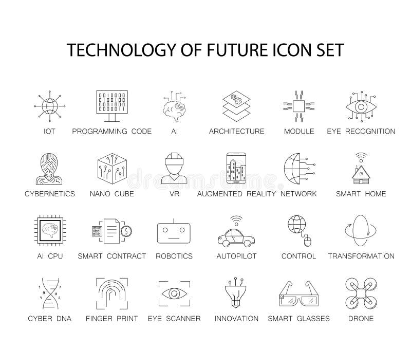 Line Icons Set. Technology of Future Pack Stock Vector - Illustration ...