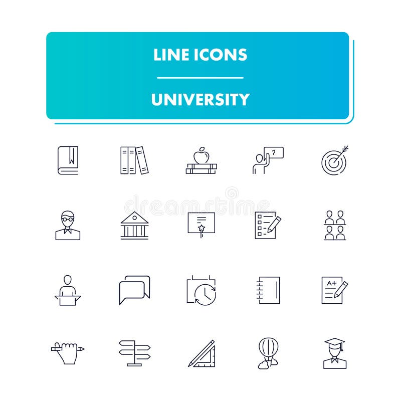 Line icons set. University stock vector. Illustration of outline ...