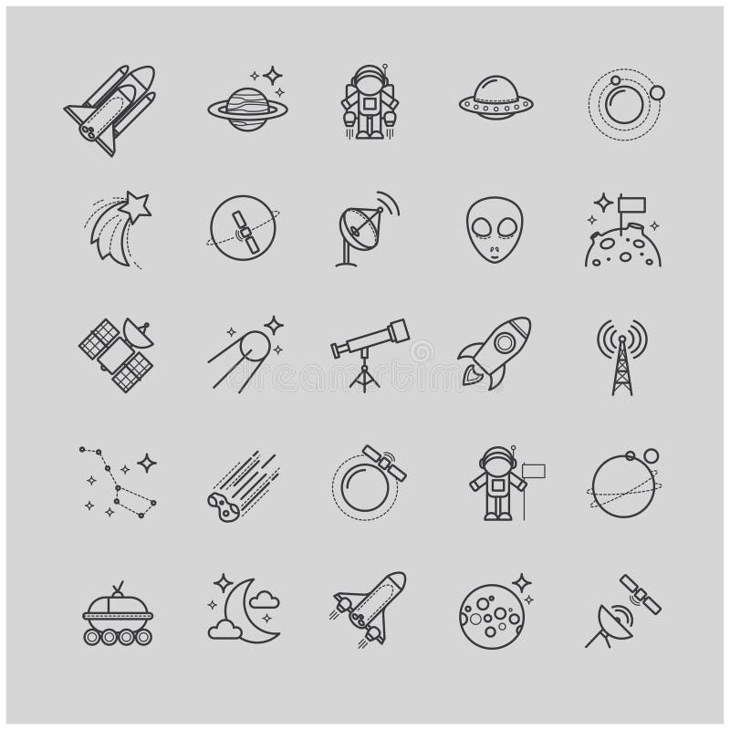 Line Icons - Space, Astronomy Set Stock Vector - Illustration of star ...