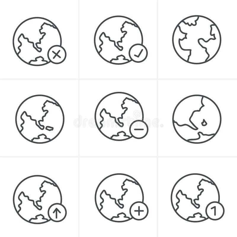 Line Icons Style Earth Vector Icons Set Stock Vector - Illustration of ...