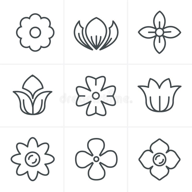 Line Icons Style Flower Icons Set, Vector Design Stock Vector ...