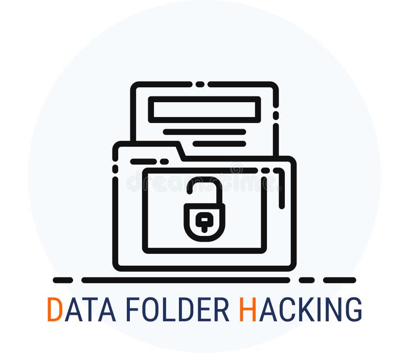Line Icons Style Hacker Cyber Crime Attack Data Folder Hacking For Web