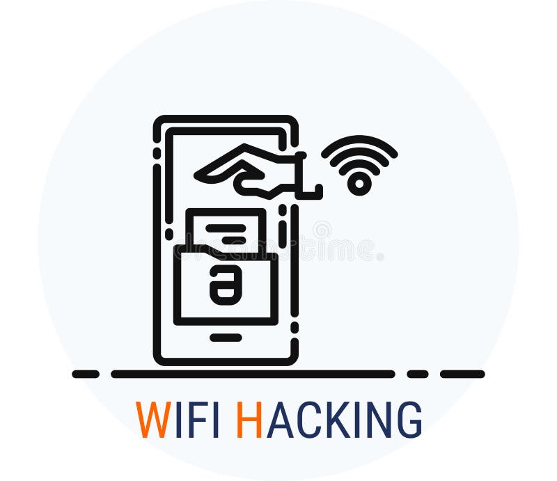Line Icons Style. Hacker Cyber Crime Attack Wifi Hacking for Web Design ...