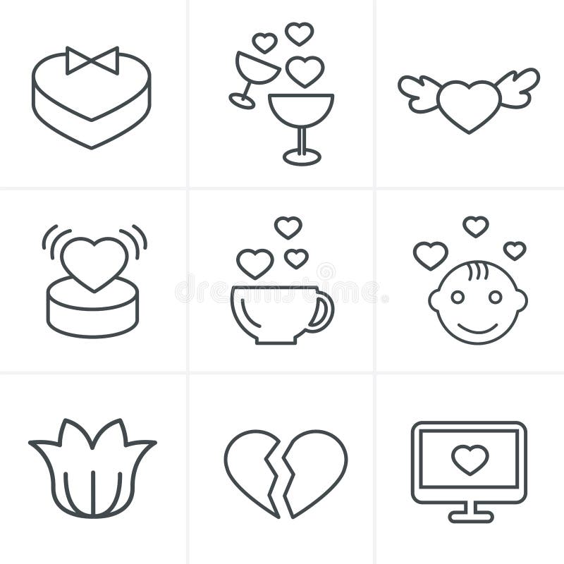 Line Icons Style Love Icons Set Stock Vector - Illustration of love ...