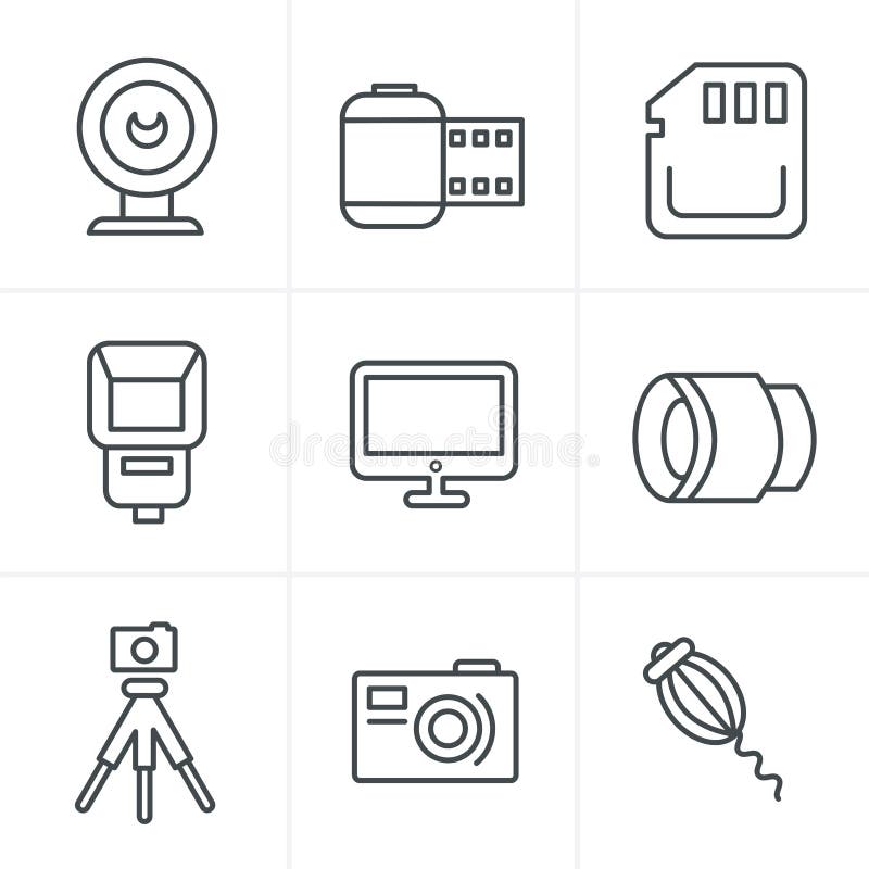Line Icons Style Photography Icons Set Stock Illustration ...