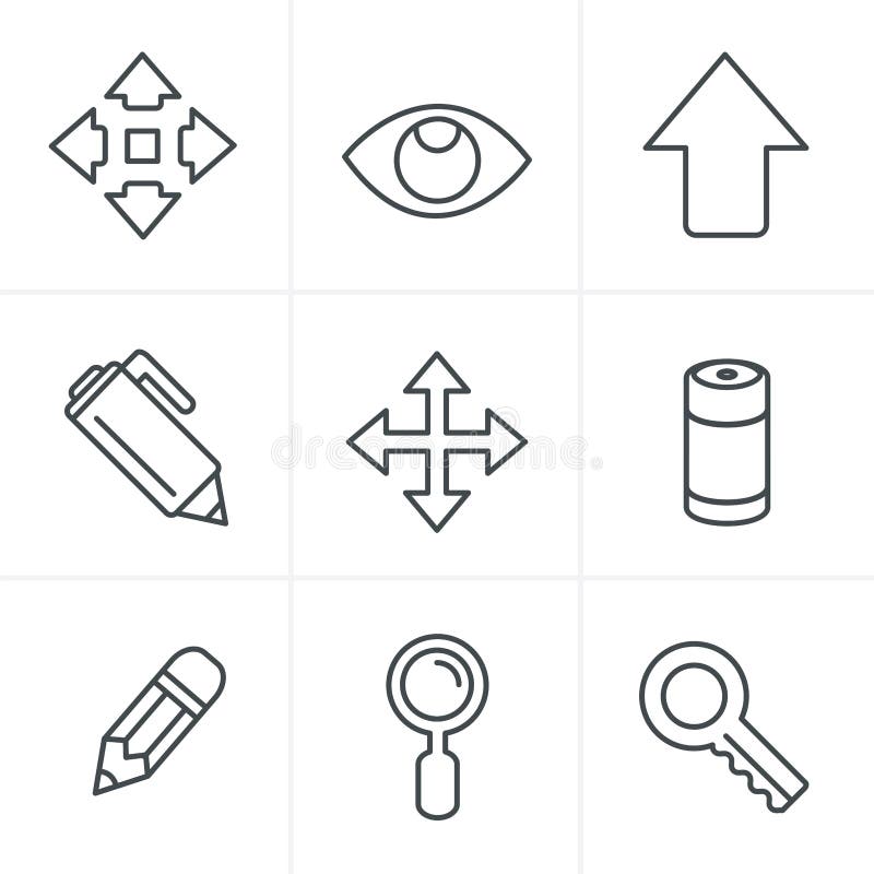Line Icons Style Set of Icons Set Stock Vector - Illustration of pencil ...
