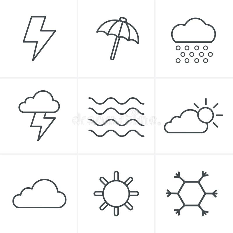 Line Icons Style Weather Icons Set Stock Vector - Illustration of sunny ...