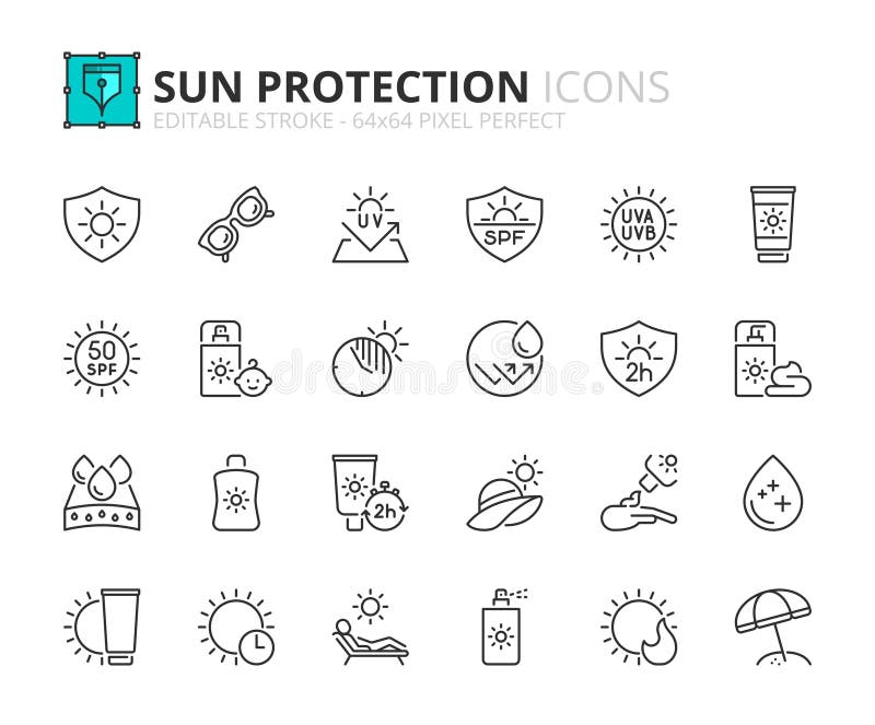 Line Icons about Sun Protection. Pixel Perfect 64x64 and Editable ...