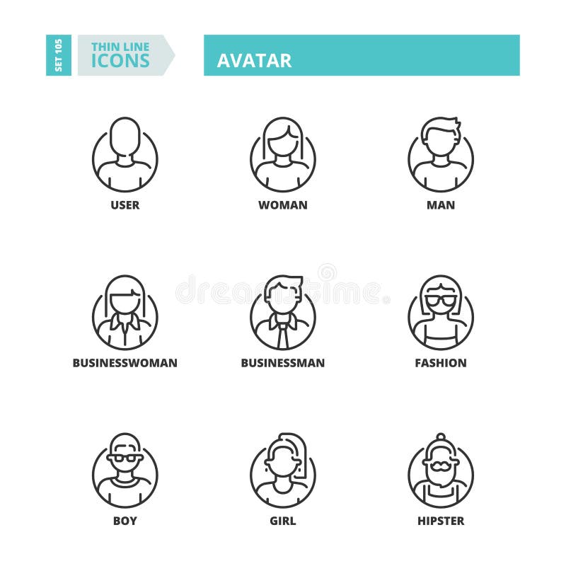 Thin Line Icons. Avatar Interface Stock Vector - Illustration of ...