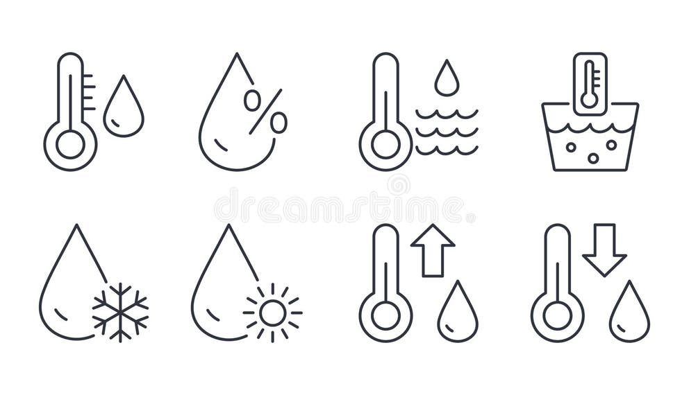 Line Icons Water Temperature. Vector Symbols of High and Low ...