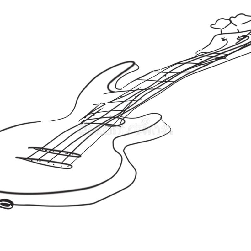 Line Illustration Electric Guitar, Simple Drawing on White Background ...