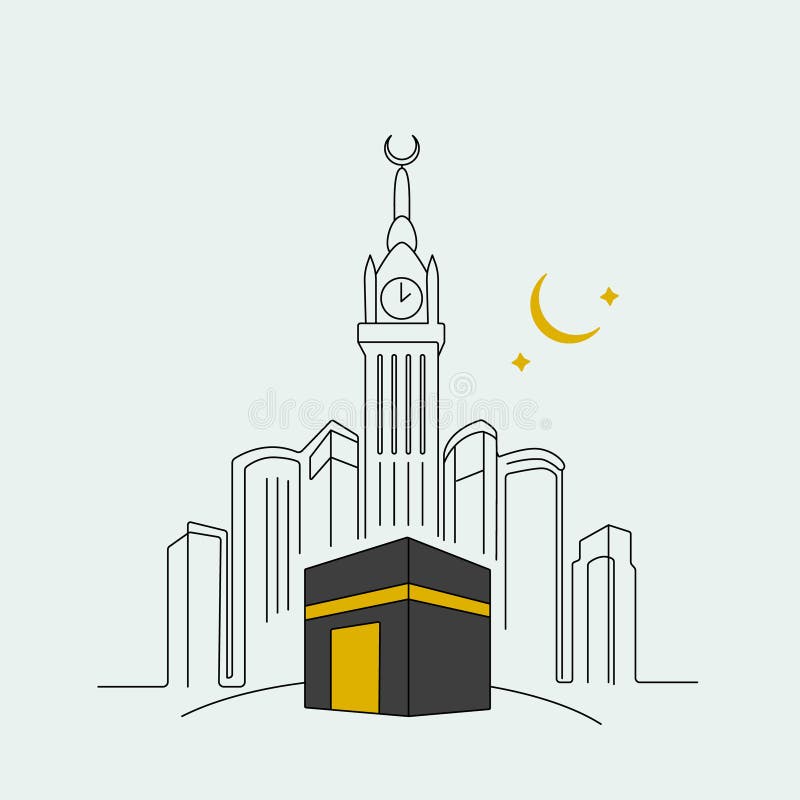 Line Illustration of the Holy Kaaba in Mecca in Saudi Arabia. Vector ...