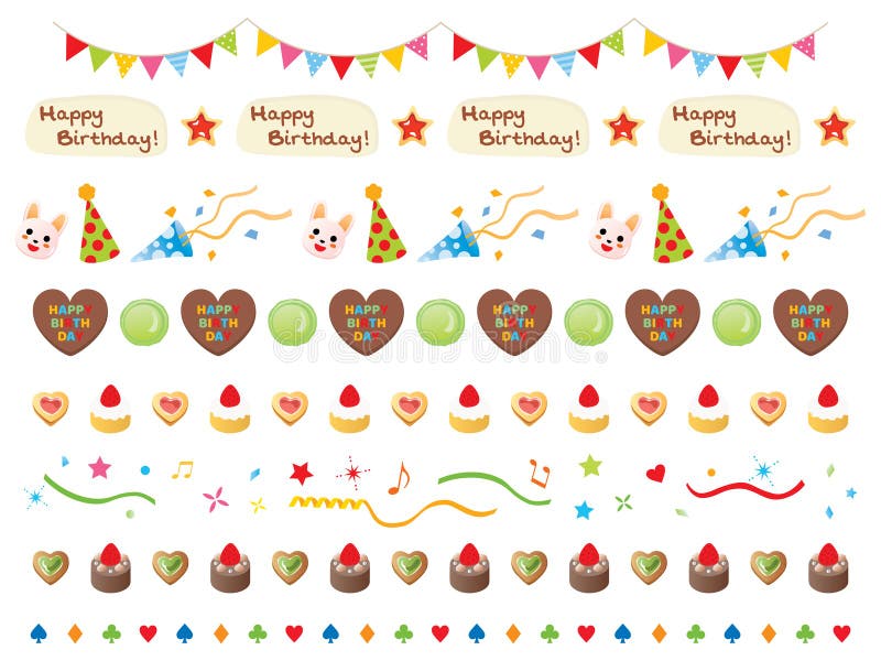 A Line Illustration Set of Birthday Stock Vector - Illustration of ...