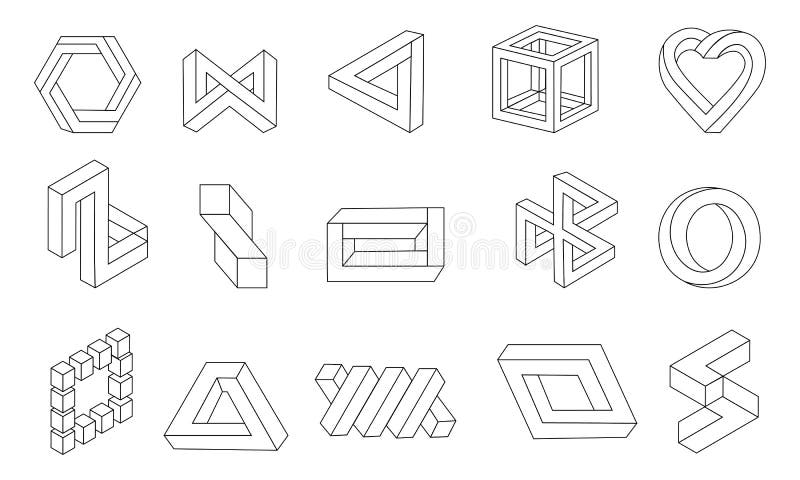 Line Impossible Shapes. Optical Illusion Collection. Visual Perception ...