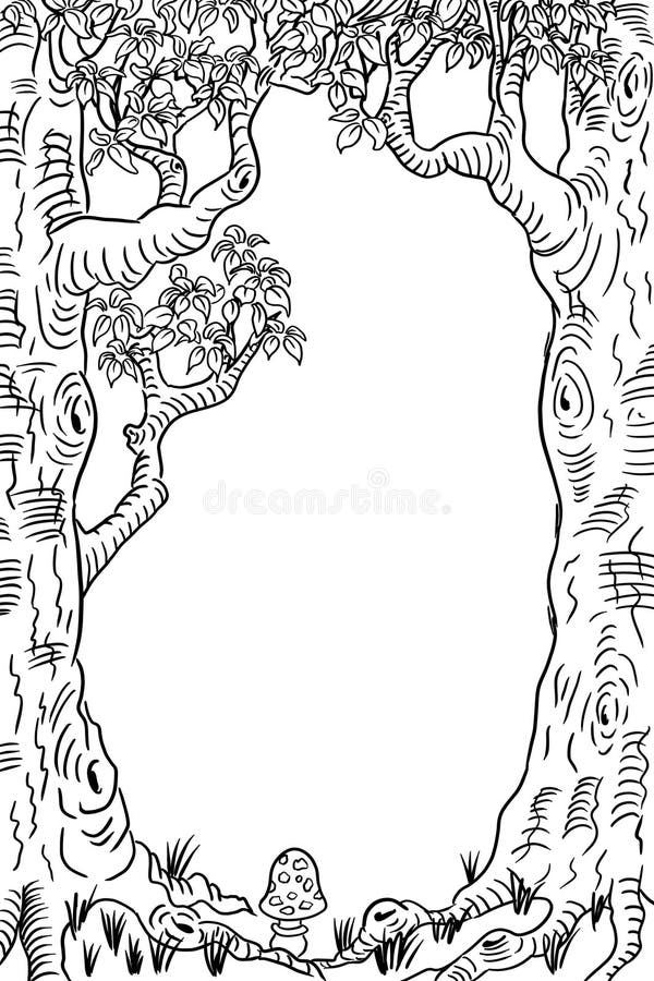 Line Ink Drawing of a Frame Formed by Cartoon Trees for Copy Space ...