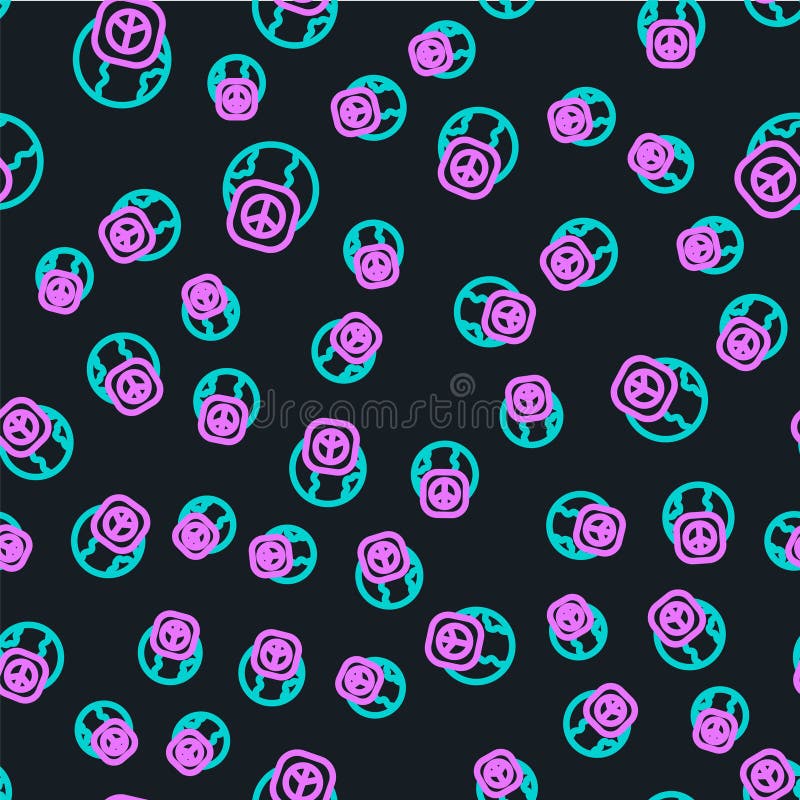 Line International Day of Peace Icon Isolated Seamless Pattern on Black ...