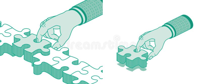 Line with Jigsaw Puzzle. Hand Holds Puzzle and Inserts it Inside Stock ...