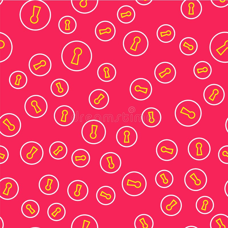 Line Keyhole Icon Isolated Seamless Pattern on Red Background. Key of ...