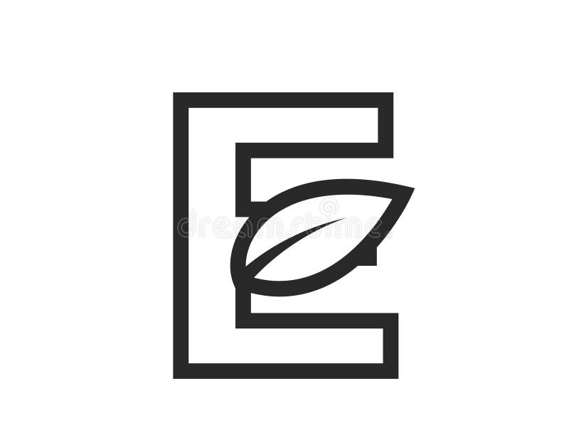 Line Letter E with Leaf. Alphabet Eco Logo Stock Vector - Illustration ...