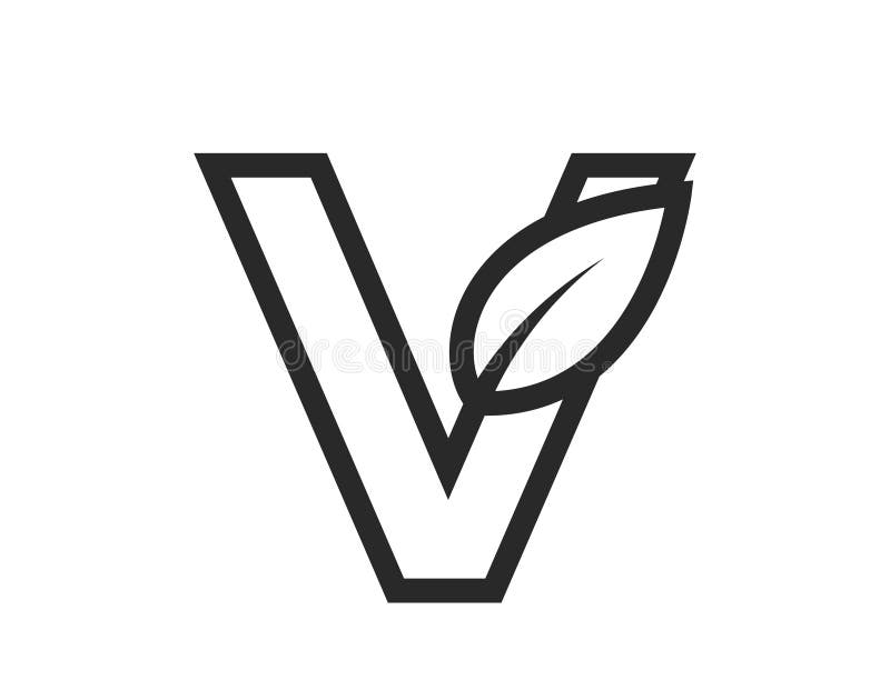 Line Letter V with Leaf. Creative Alphabet Logotype. Nature and ...