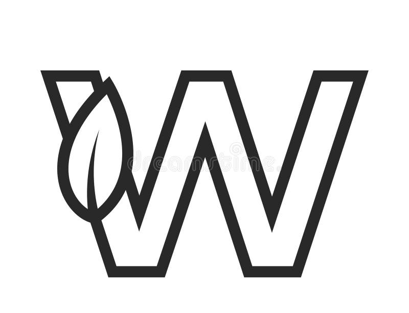 Line Letter W with Leaf. Initial Eco Logo Letter. Nature and ...