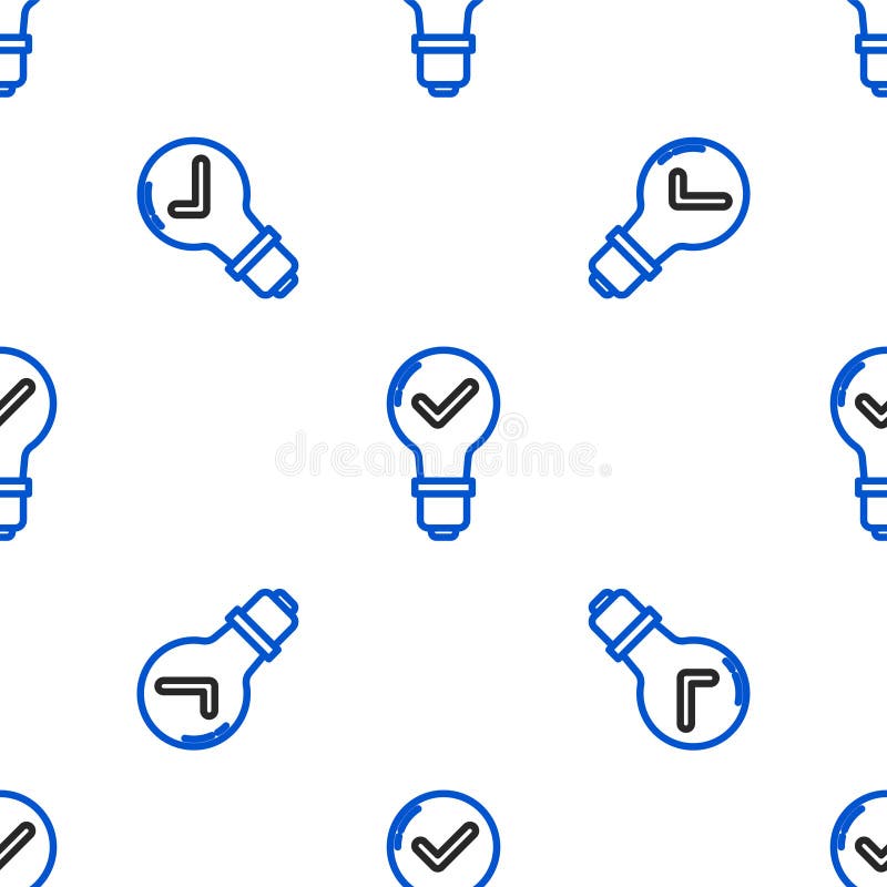 Line Light Bulb and Check Mark Icon Isolated Seamless Pattern on White ...