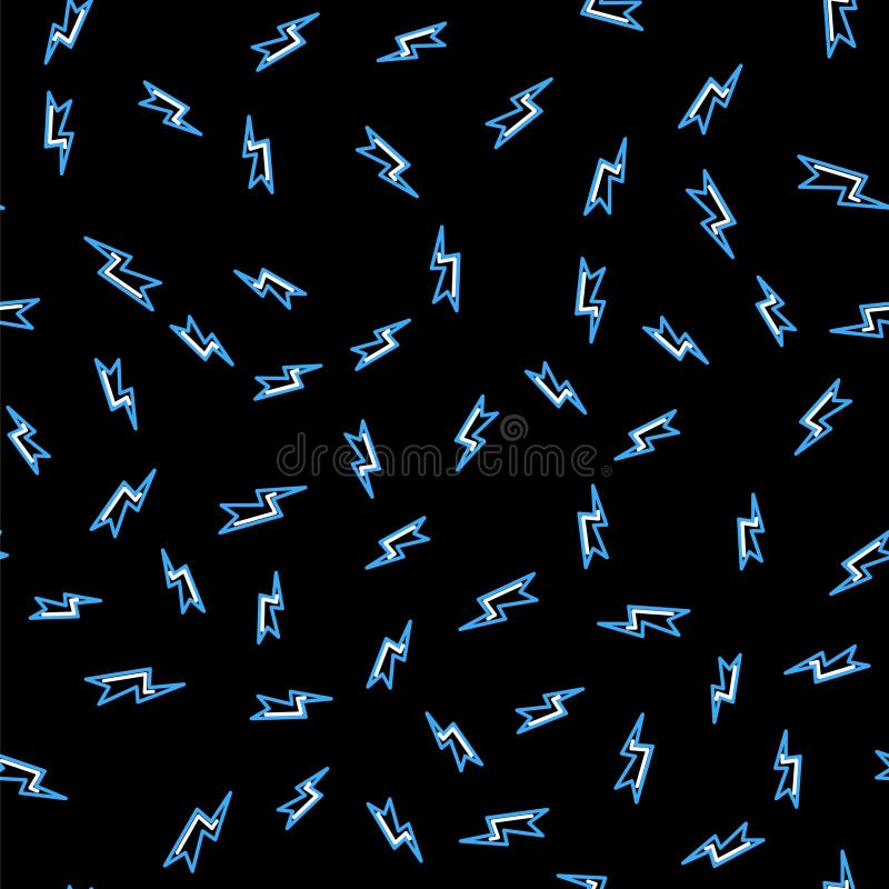 Line Lightning Bolt Icon Isolated Seamless Pattern on Black Background ...