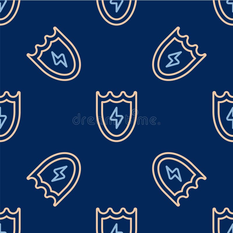 Line Lightning and Shield Icon Isolated Seamless Pattern on Blue ...