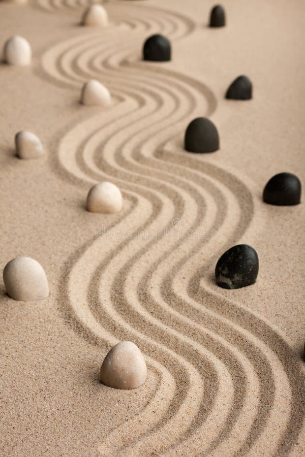 Japanese Zen Garden Raked Sand Stone Meditation Stock Photo - Image of ...