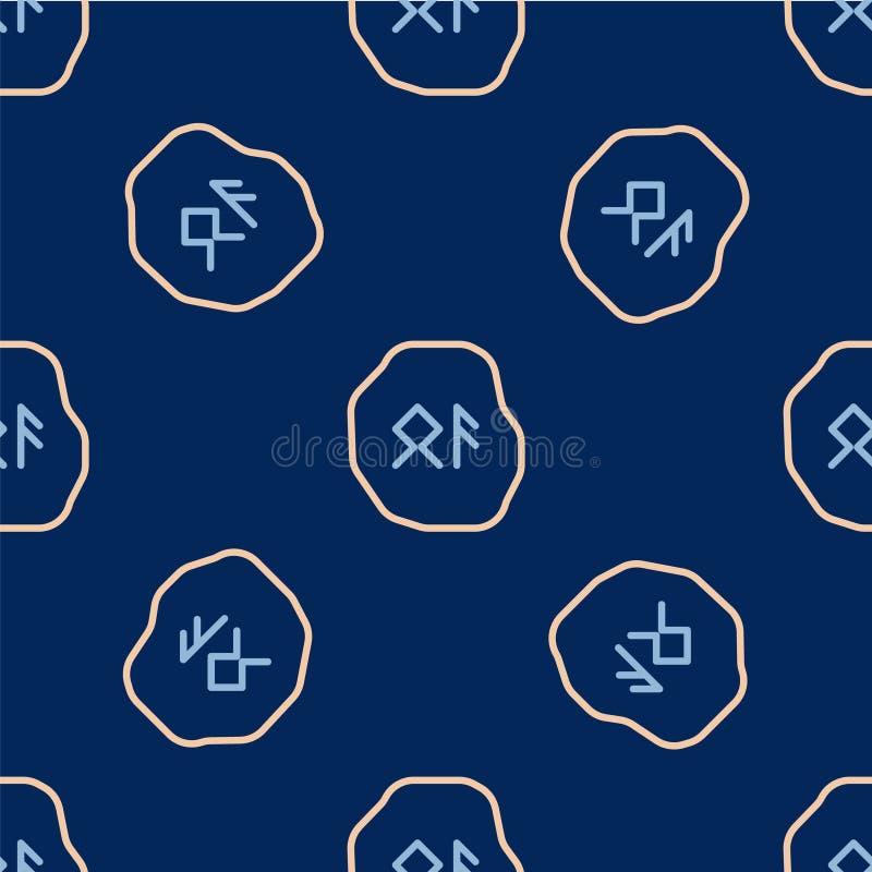 Line Magic Runes Icon Isolated Seamless Pattern on Blue Background ...