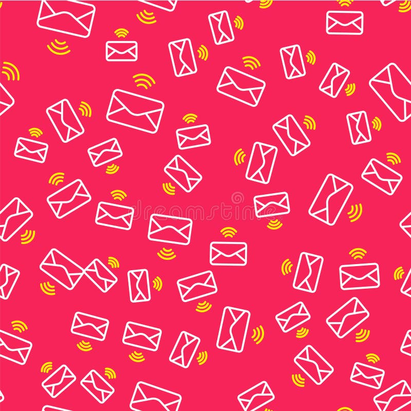 Line Mail and E-mail Icon Isolated Seamless Pattern on Red Background ...