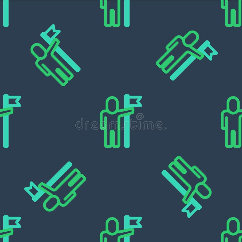 Line Man Holding Flag Icon Isolated Seamless Pattern on Blue Background ...