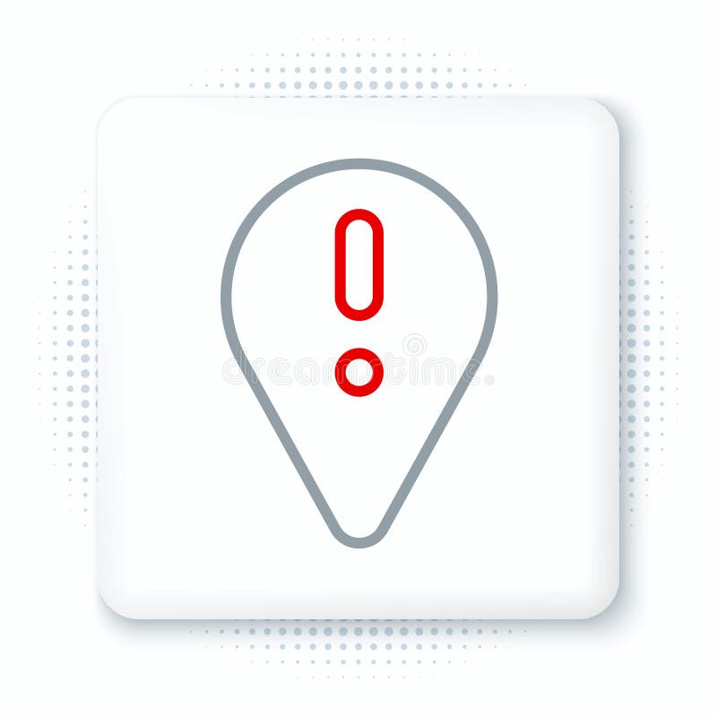 Line Map Pointer with Exclamation Mark Icon Isolated on White ...