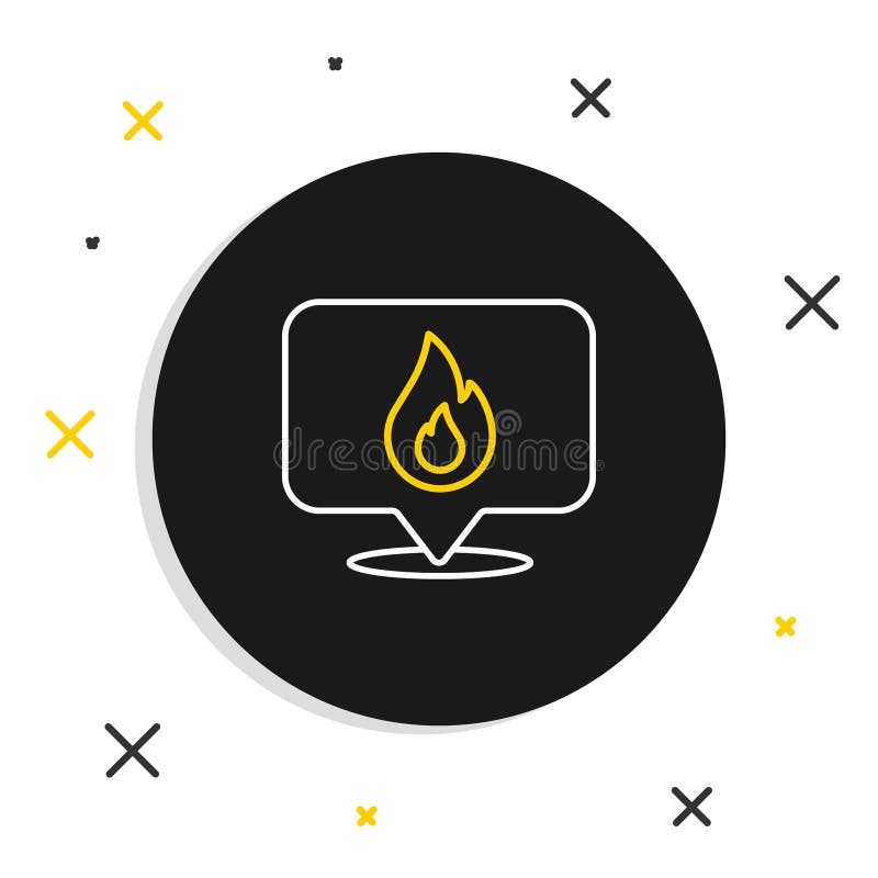 Line Map Pointer with Fire Flame Icon Isolated on White Background ...