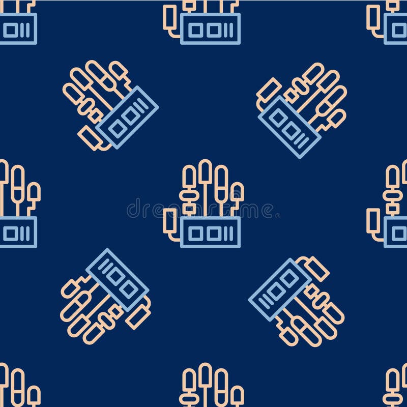 Line Mechanical Robot Hand Icon Isolated Seamless Pattern on Blue ...