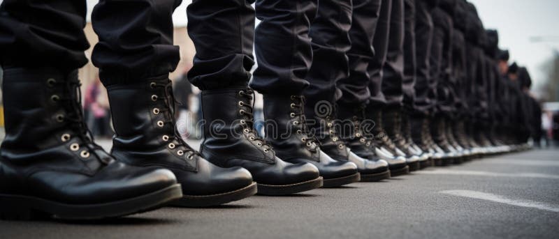 Line of Military Personnel in Full Black Uniforms, AI-generated. Stock ...