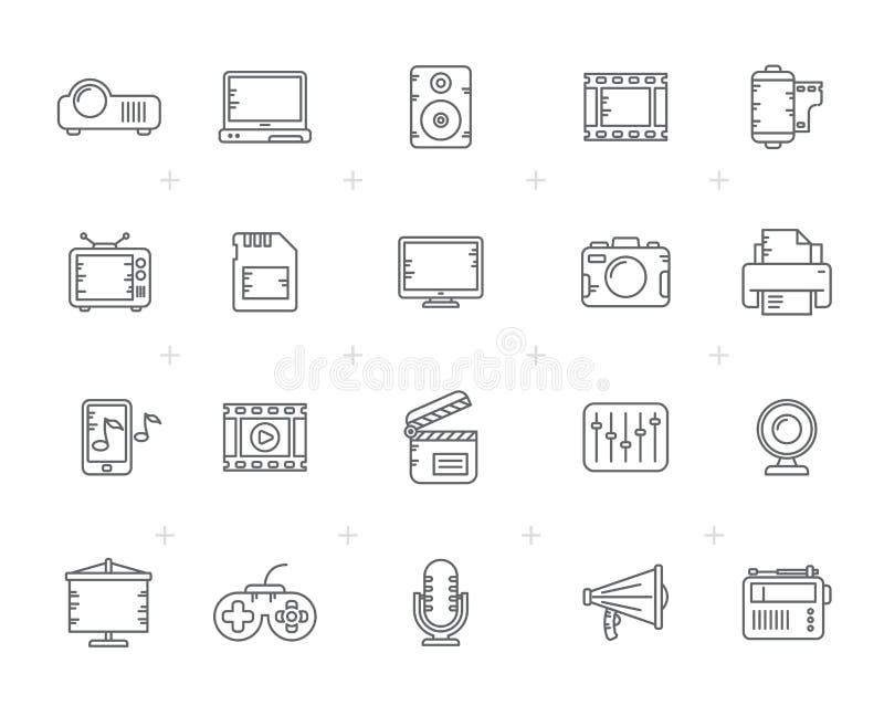 Line Modern Multimedia Icons Stock Vector - Illustration of joystick ...