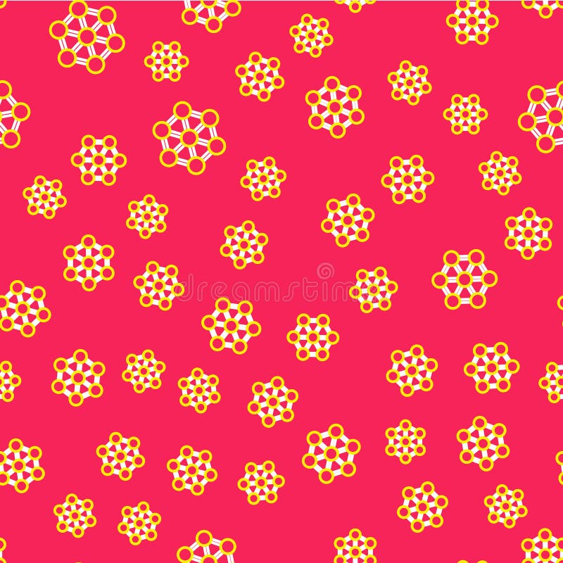 Line Molecule Icon Isolated Seamless Pattern on Red Background ...