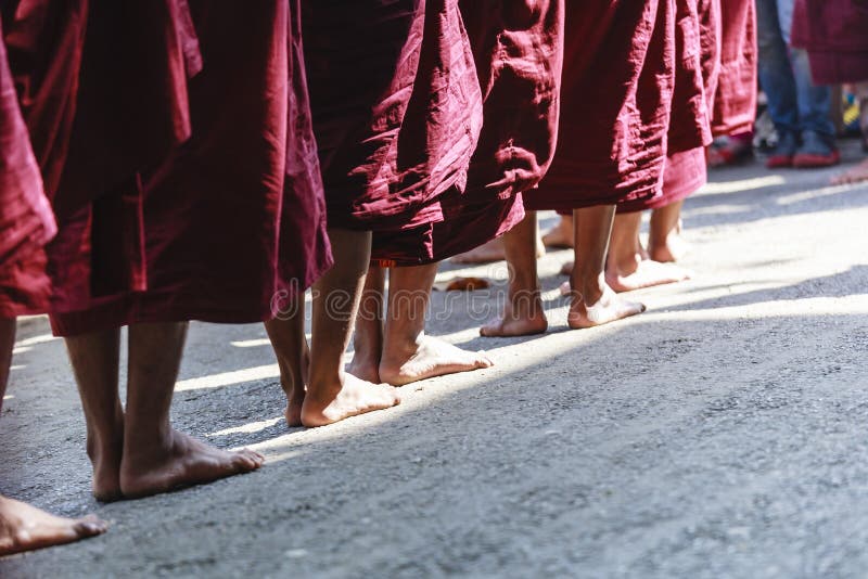 A Line of Monk in Burma Seen by Back Editorial Photography - Image of ...