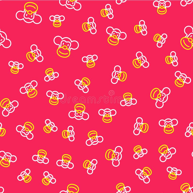 Line Monkey Icon Isolated Seamless Pattern on Red Background. Animal ...