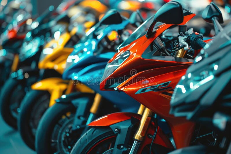 A Line of Motorcycles Parked Side by Side, Ready for Action Stock Image ...