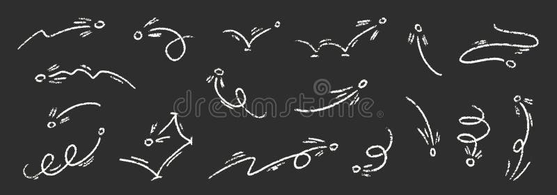 Line Movement Element Chalk Vector Set. Crayon Scribble Pointer Shapes ...