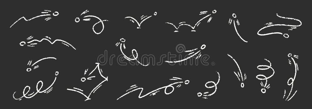 Line Movement Element Chalk Vector Set. Crayon Scribble Pointer Shapes ...