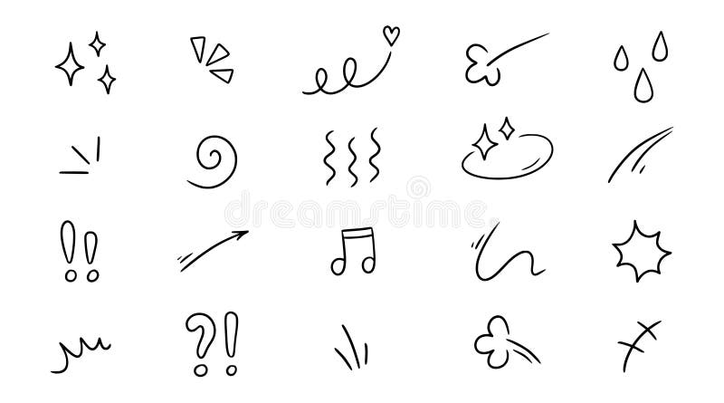 Line Movement Element, Emotion Effect Decoration Icon. Hand Drawn ...