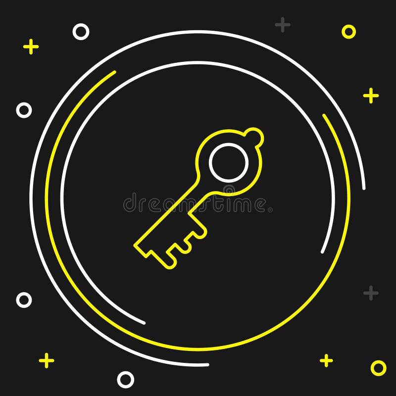 Line Old Magic Key Icon Isolated on Black Background. Colorful Outline ...