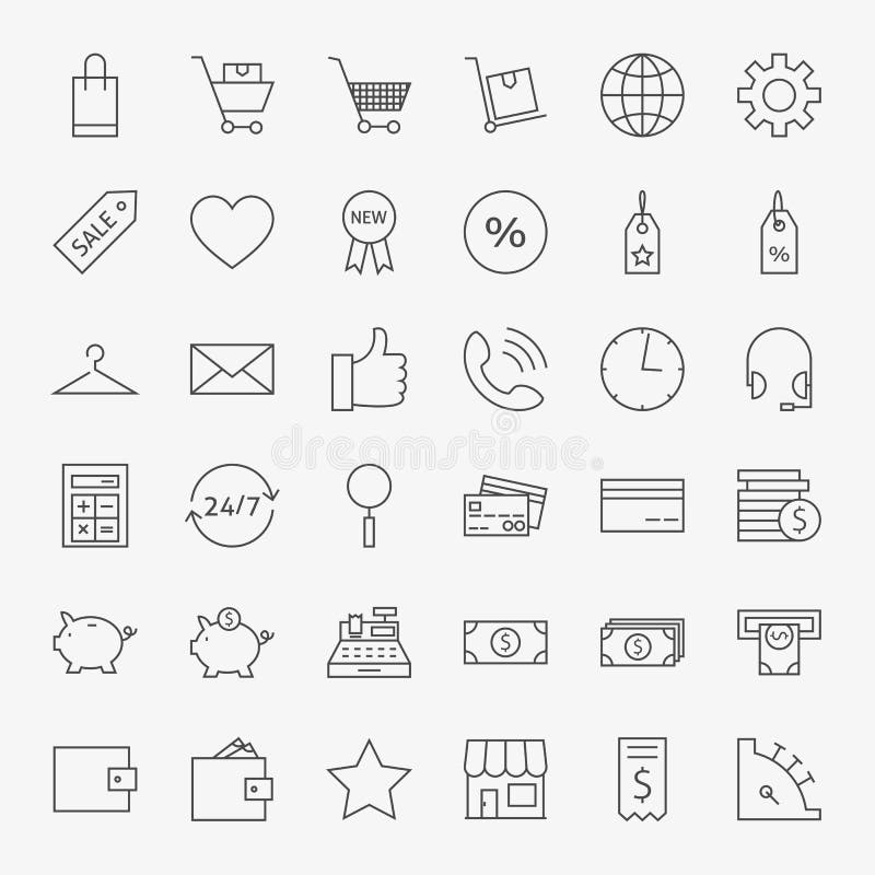 Line Online Shopping and Commerce Icons Big Set Stock Vector ...