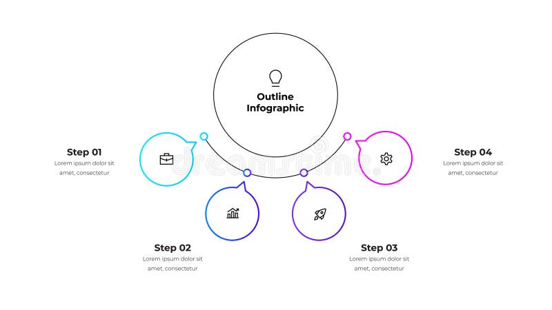 Line Organization Chart with Four Options, Steps or Processes. Center ...